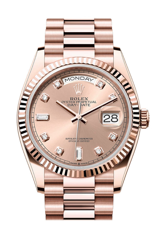 Rolex Day-Date 36 Rose Colour Dial Fluted Bezel 18K Everose gold Presi
